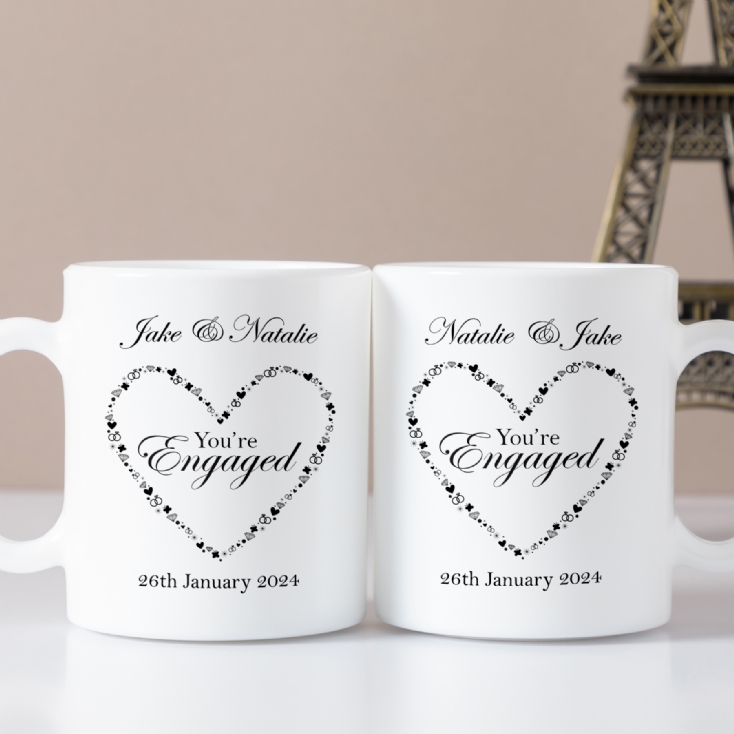 Personalised You're Engaged Heart Pair Of Mugs | Find Me A Gift