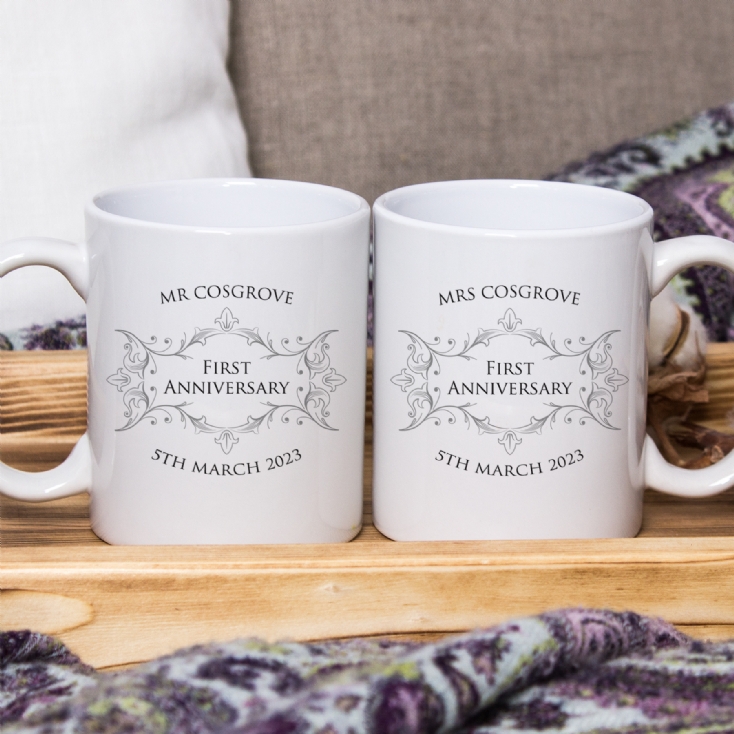 Personalised Pair of First Anniversary Mugs | Find Me A Gift