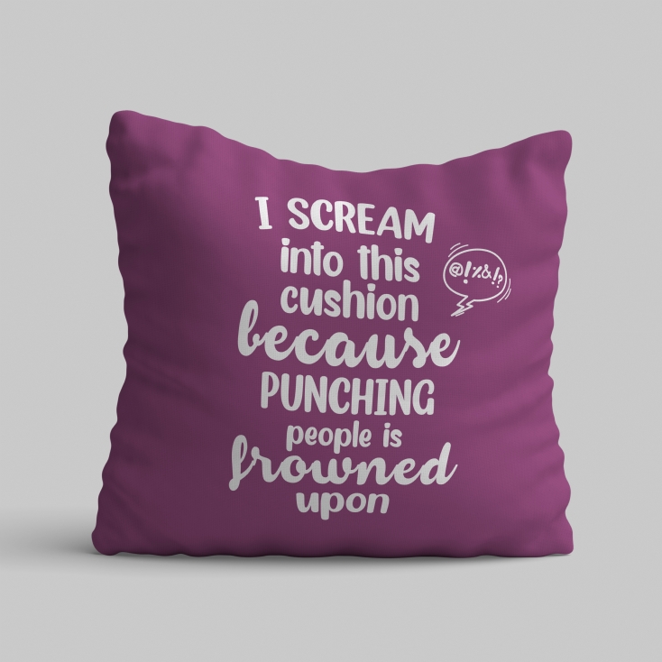 Punching People is Frowned Upon Funny Cushion | Find Me A Gift