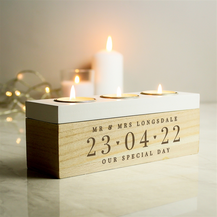 Personalised Large Date Triple Tea Light Box | Find Me A Gift