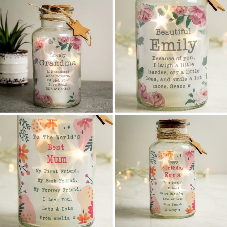 Personalised Floral LED Glass Jars | Find Me A Gift