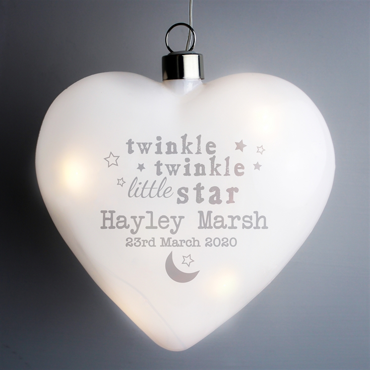 Personalised Twinkle Twinkle LED Glass Heart | Find Me A Gift