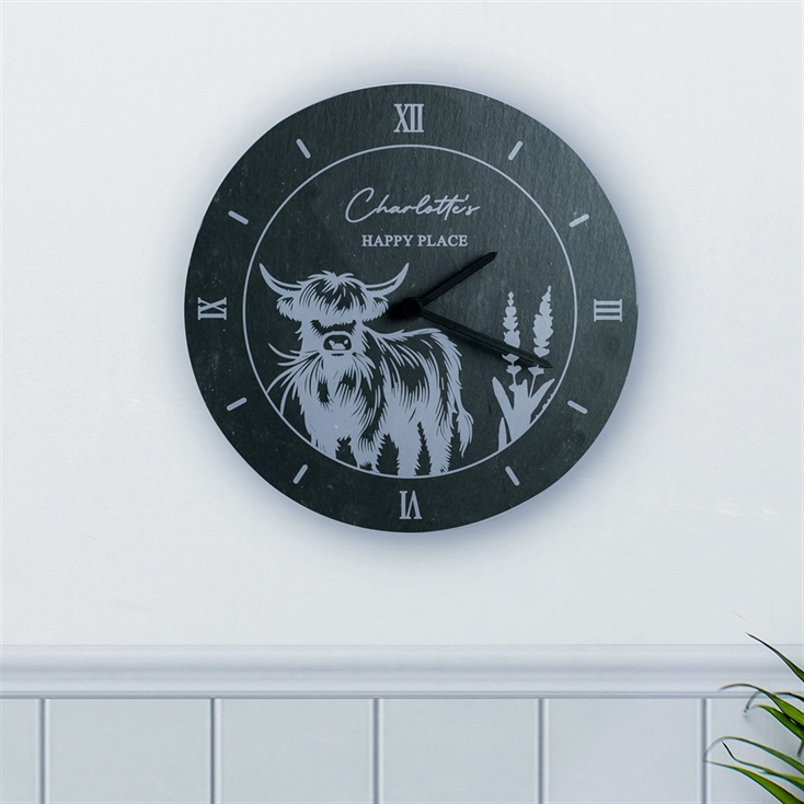 Personalised Highland Cow Slate Clock | Find Me A Gift
