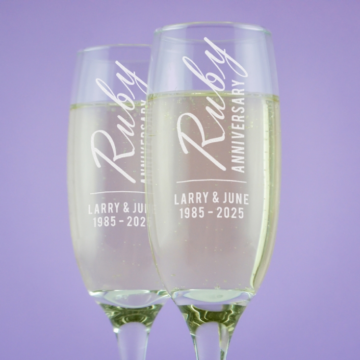 Personalised Ruby Anniversary Champagne Flutes | Find Me A Gift
