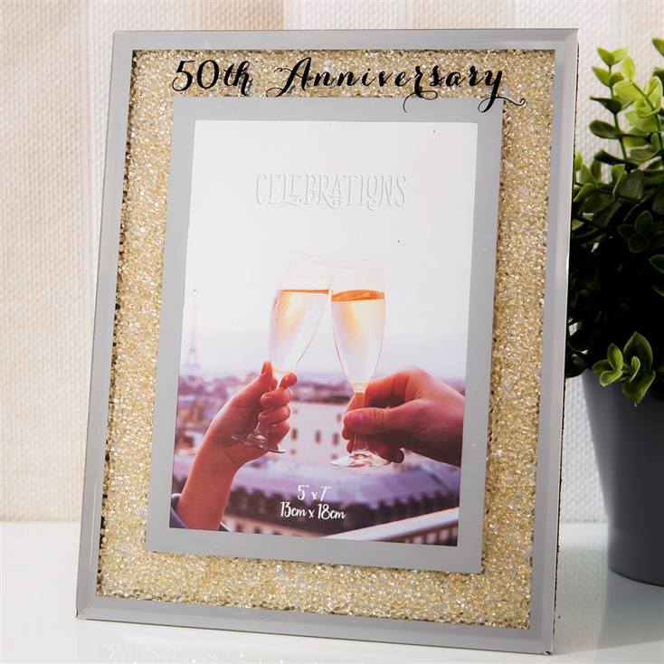 Crystal Border 50th Anniversary 5x7 Photo Frame | Find Me A Gift